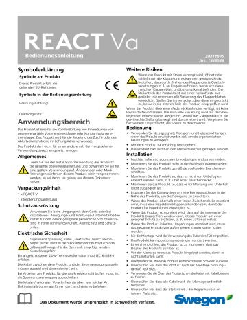 Swegon REACT Va Bedienungsanleitung | Manualzz
