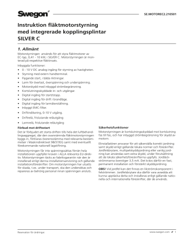 Swegon SILVER C Motorstyrning fläkt Bruksanvisningar | Manualzz