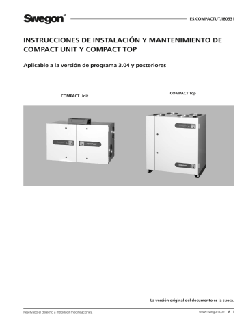 Swegon COMPACT Unit & Top Instrucciones de operación | Manualzz