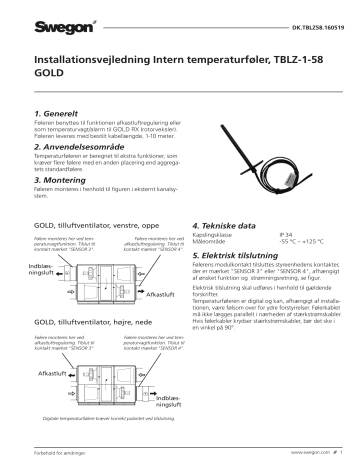 Swegon TBLZ-1-58 Intern temp.føler Betjeningsvejledning | Manualzz