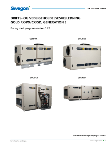 Swegon GOLD RX/PX/CX/SD Betjeningsvejledning | Manualzz