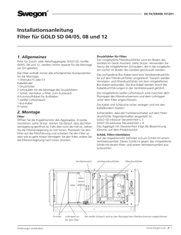 Swegon GOLD SD Filter Bedienungsanleitung | Manualzz