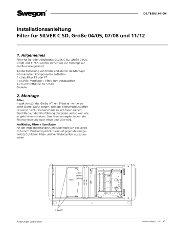 Swegon TBSDS Filter Bedienungsanleitung | Manualzz