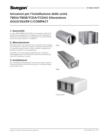 Swegon TBDA/TBDB/TCDA/TCDB Silencer Istruzioni per l'uso | Manualzz