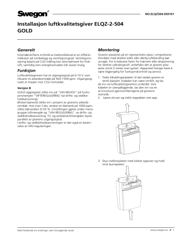 Swegon ELQZ-2-504 Air quality sensor Betjeningsvejledning | Manualzz