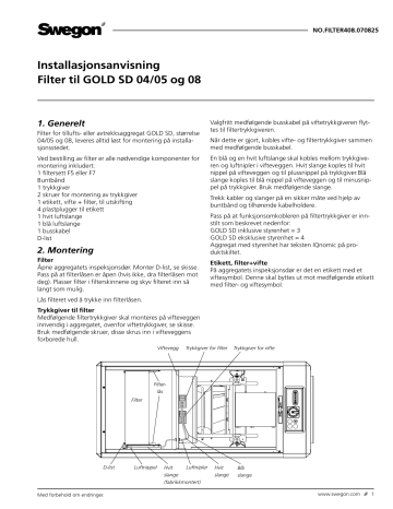Swegon GOLD SD Filter Betjeningsvejledning | Manualzz
