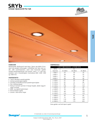Swegon SRYb Linear disc diff Betjeningsvejledning | Manualzz
