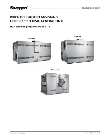 Swegon GOLD RX/PX/CX/SD Bruksanvisningar | Manualzz