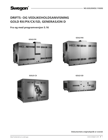 Swegon GOLD RX/PX/CX/SD Betjeningsvejledning | Manualzz