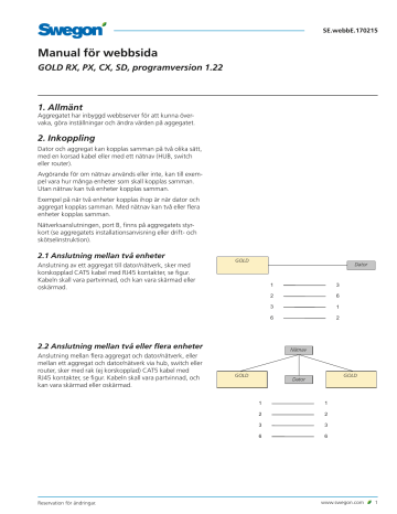 Swegon GOLD RX/PX/CX/SD Bruksanvisningar | Manualzz