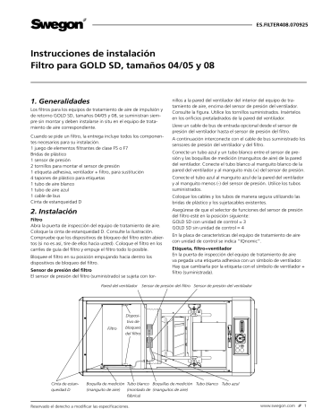 Swegon GOLD SD Filter Instrucciones de operación | Manualzz