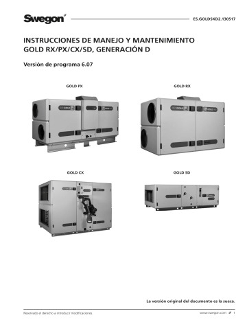 Swegon GOLD RX/PX/CX/SD Instrucciones de operación | Manualzz