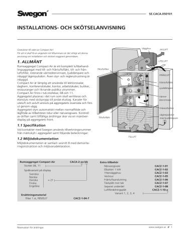 Swegon CACA Compact Air Bruksanvisningar | Manualzz