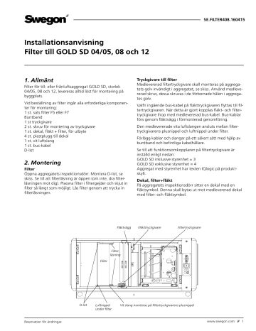 Swegon GOLD SD Filter Bruksanvisningar | Manualzz