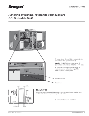Swegon GOLD RX Justering av lutning roterande värmeväxlare ...