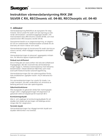 Swegon SILVER C Värmeväxlarstyrning Bruksanvisningar | Manualzz