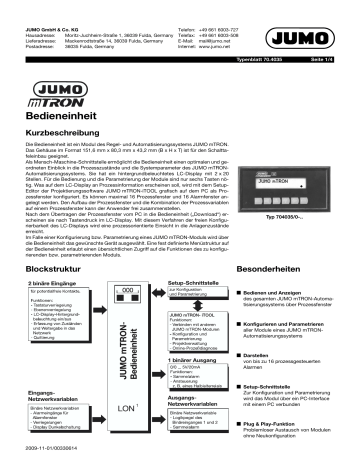 JUMO 704035 mTRON Operating unit Datenblatt | Manualzz
