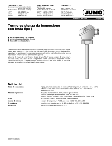 JUMO Push-in RTD Probe Scheda dati | Manualzz