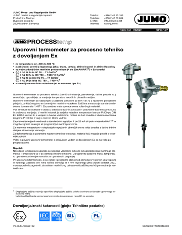 JUMO PROCESStemp RTD Probe for Process Technology Tehnični podatki ...