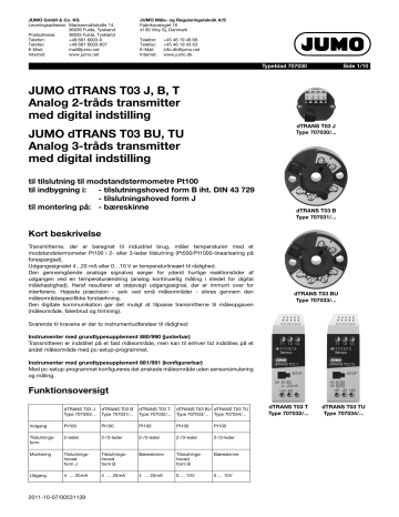 JUMO 707030 Two-Wire/Three-Wire Transmitter Blad | Manualzz