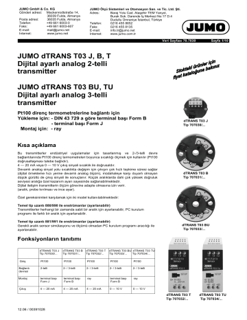 Jumo 707030 Two-Wire/Three-Wire Transmitter Data Sheet | Manualzz
