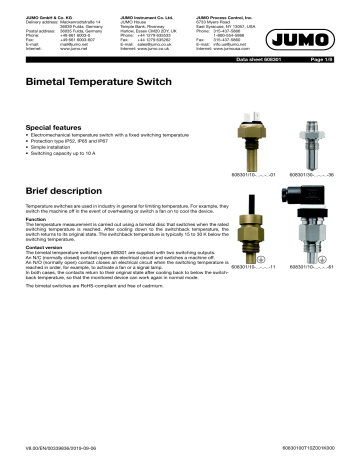 Jumo 608301 Bimetal Temperature Switch Data Sheet | Manualzz