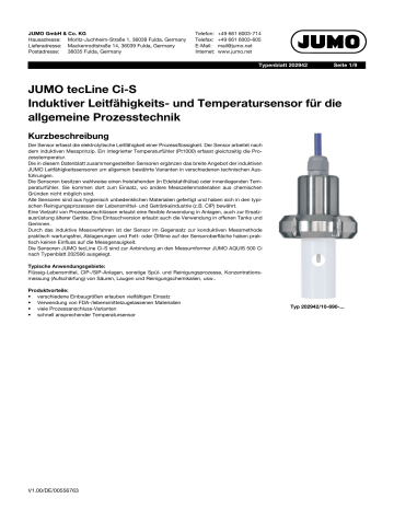 JUMO 202942 Inductive Conductivity and Temperature Sensor Datenblatt ...
