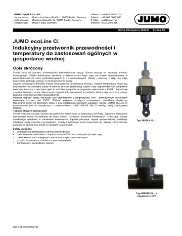 JUMO 202943 Inductive Conductivity and Temperature Sensor Karta ...