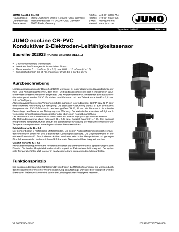 JUMO 202923 Conductive Two-Electrodes Conductivity Sensor Datenblatt ...