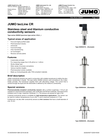 Jumo 202924 Conductive Two-Electrode Conductivity Sensor Data Sheet ...