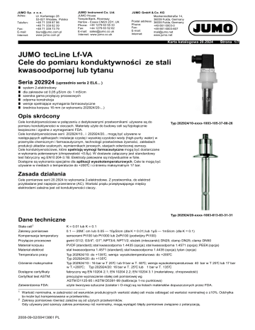 JUMO 202924 Conductive Two-Electrode Conductivity Sensor Karta ...