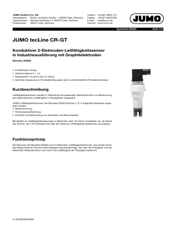 JUMO 202925 Conductive Two-Electrodes Conductivity Sensor Datenblatt ...
