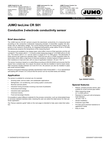 Jumo 202928 Conductive Two-Electrode Conductivity Sensor Data Sheet ...
