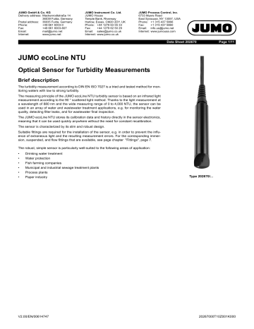 Jumo 202670 ecoLine NTU − Optical Sensor Data Sheet | Manualzz