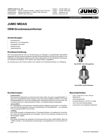 JUMO 401001 Pressure Transmitter Datenblatt | Manualzz