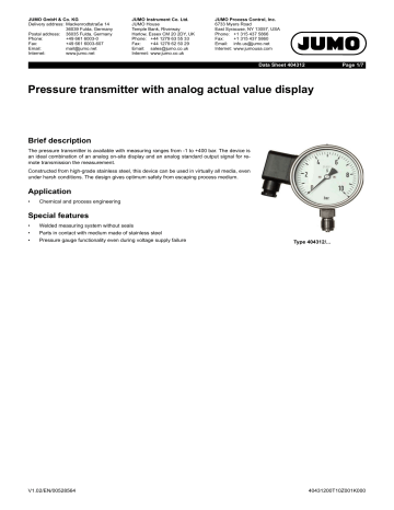 Jumo Pressure transmitter Data Sheet | Manualzz