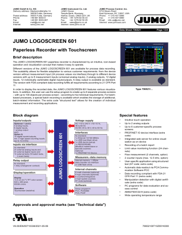 Jumo LOGOSCREEN 601 Paperless Recorder Data Sheet | Manualzz