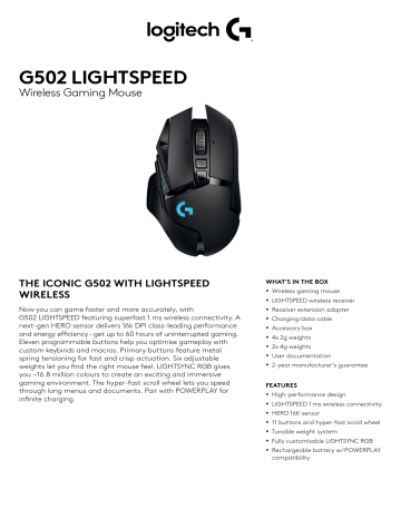 Logitech G502 LIGHTSPEED GAMING MOUSE Instruction Manual | Manualzz