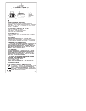 Acctim BLK SILICONE RUBBER CASE CLOCK Instruction Manual | Manualzz