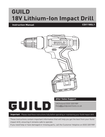 Guild 18V 1.3AH CORDLESS HAMMER DRILL Instruction Manual | Manualzz