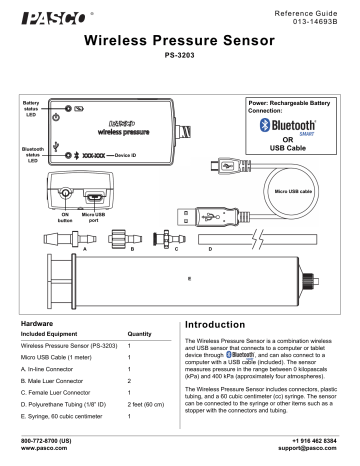 Pasco PS-3203 Wireless Pressure Sensor Reference guide | Manualzz