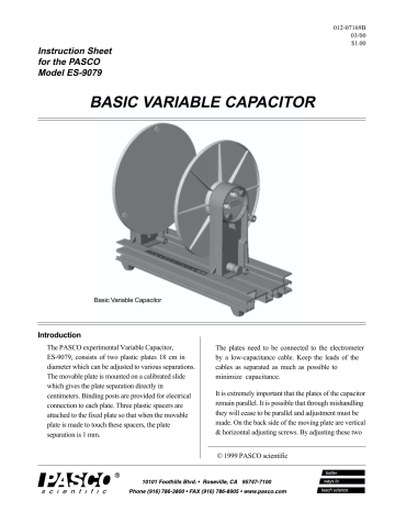 Pasco ES-9079 Basic Variable Capacitor Owner's Manual | Manualzz