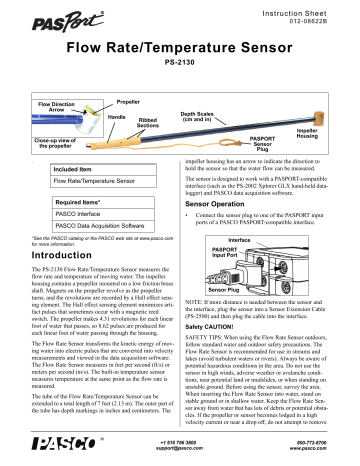 Pasco PS-2130 PASPORT Flow Rate/Temperature Sensor Owner's Manual ...