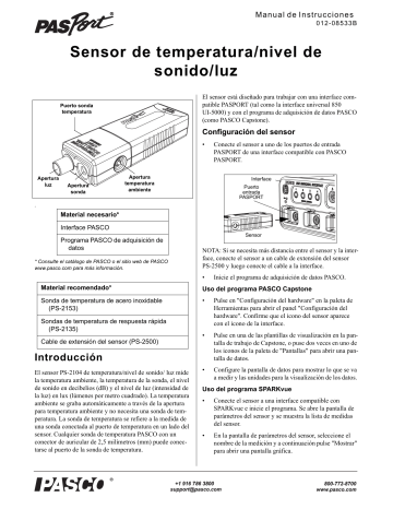 PASCO PS-2140 PASPORT Temperature/Sound Level/Light Sensor El manual ...