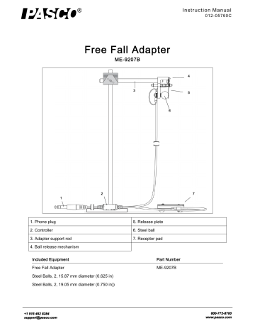 Pasco ME-9207B Freefall Adapter Owner's Manual | Manualzz