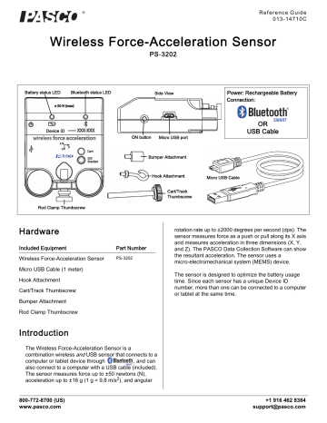 Pasco PS-3202 Wireless Force Acceleration Sensor Owner's Manual | Manualzz