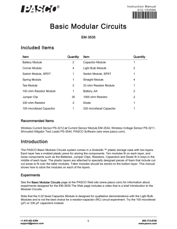 Pasco EM-3535 Basic Modular Circuits Kit Instructions | Manualzz