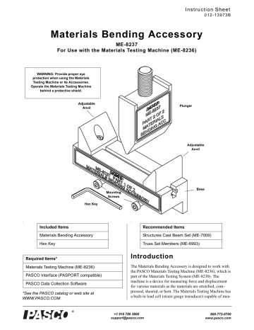 Pasco ME-8237 Bending Accessory Owner's Manual | Manualzz