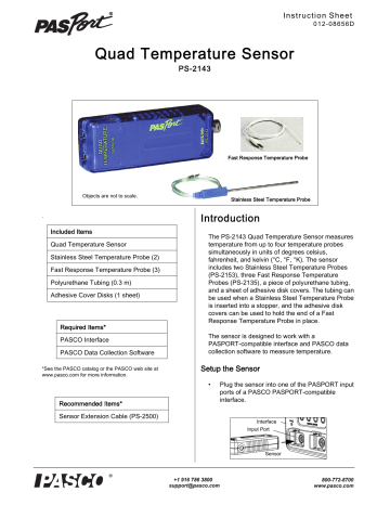 Pasco PS-2143 PASPORT Quad Temperature Sensor Owner's Manual | Manualzz