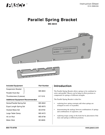 Pasco ME-6844 Parallel Spring Bracket Instruction Sheet | Manualzz